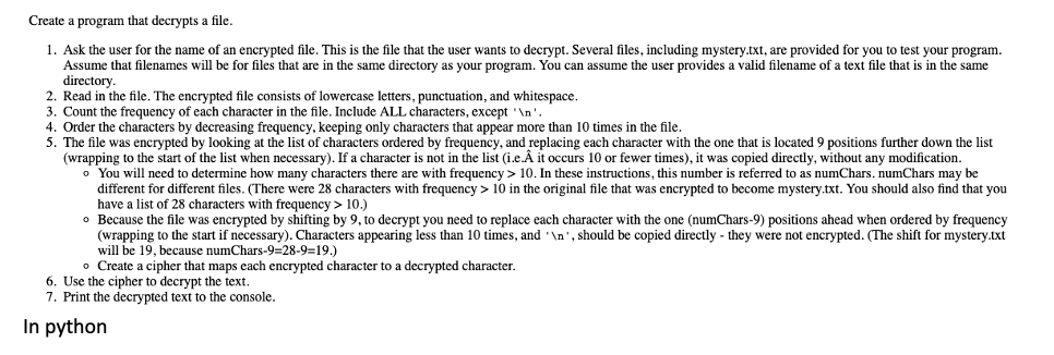 Solved Create A Program That Decrypts A File 1 Ask The 
