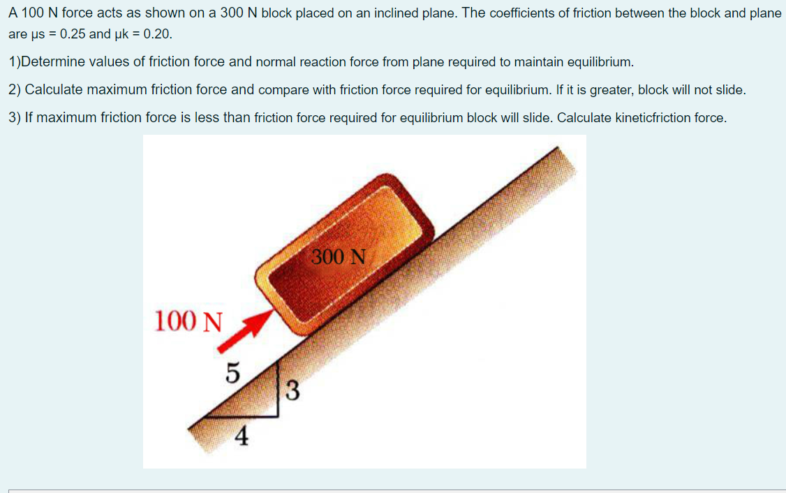 Solved A 100 N force acts as shown on a 300 N block placed | Chegg.com