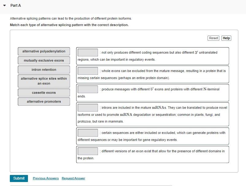 Solved Alternative splicing patterns can lead to the | Chegg.com
