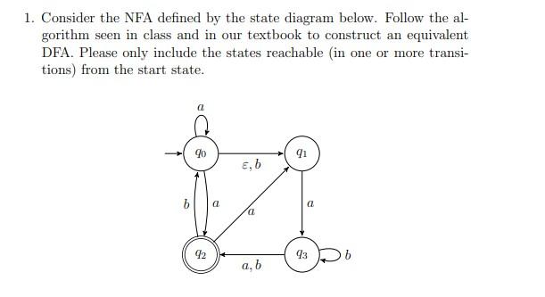 Solved 1. Consider the NFA defined by the state diagram | Chegg.com