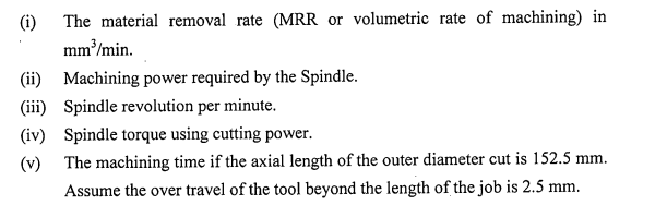 Solved (d) A 52 mm diameter gray cast iron (specific cutting | Chegg.com
