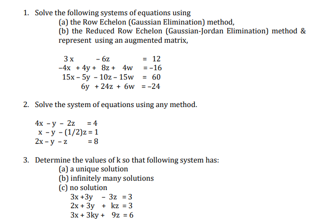 Solved 1. Solve the following systems of equations using (a) | Chegg.com