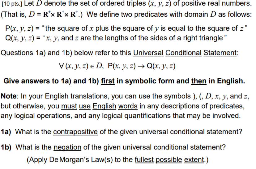 Solved [10 pts.] Let D denote the set of ordered triples (x, | Chegg.com