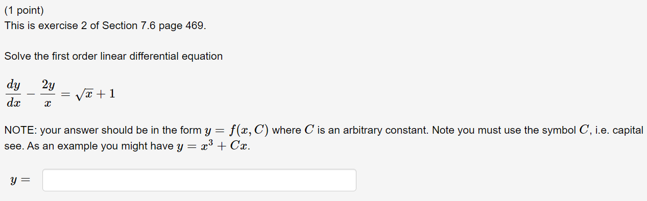 Solved (1 ﻿point)This is exercise 2 ﻿of Section 7.6 ﻿page | Chegg.com