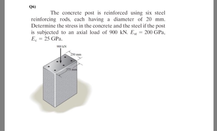 Solved Q6) The concrete post is reinforced using six steel | Chegg.com