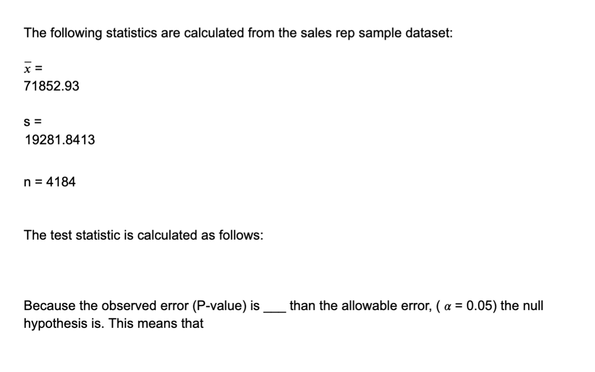 Solved NULL HYPOTHESIS MEAN: $80086.57 Please Calculate 1. | Chegg.com
