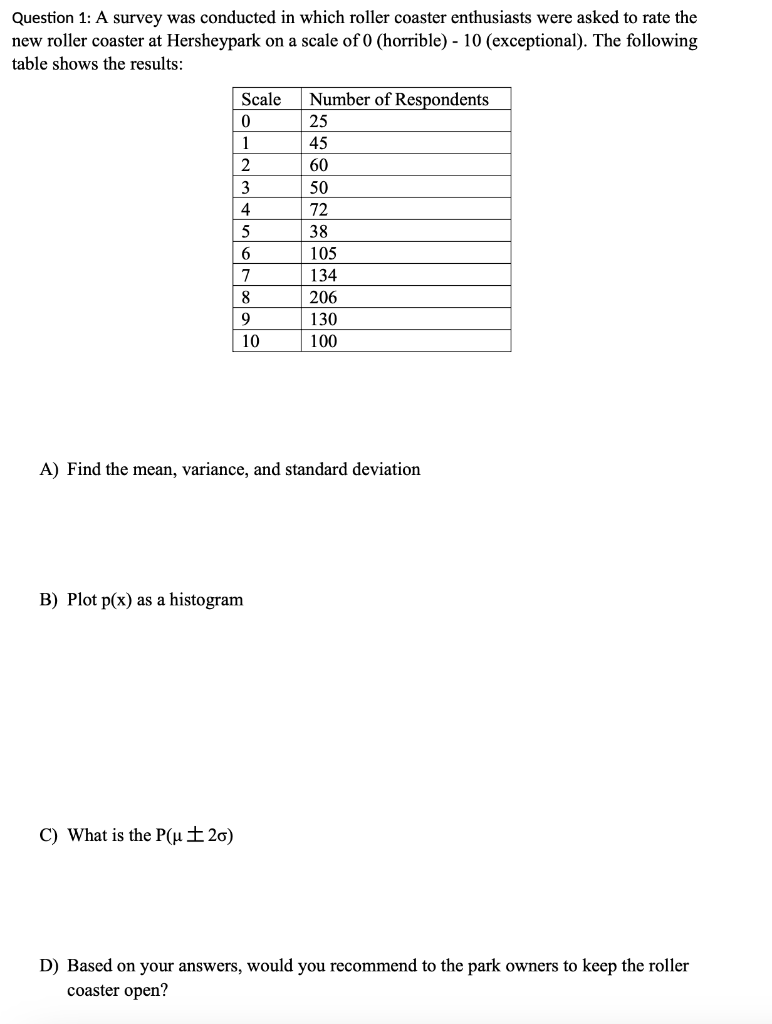 Question 1: A survey was conducted in which roller | Chegg.com
