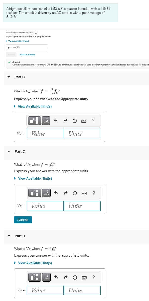Solved A high-pass filter consists of a 1.53μF ﻿capacitor in | Chegg.com