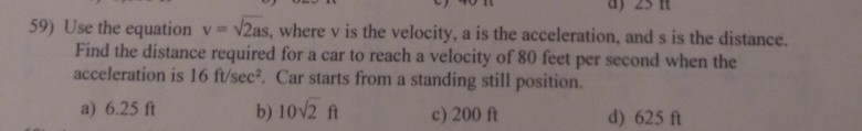 Solved d) 2 tt 59) Use the equation v - v2as, where v is the | Chegg.com
