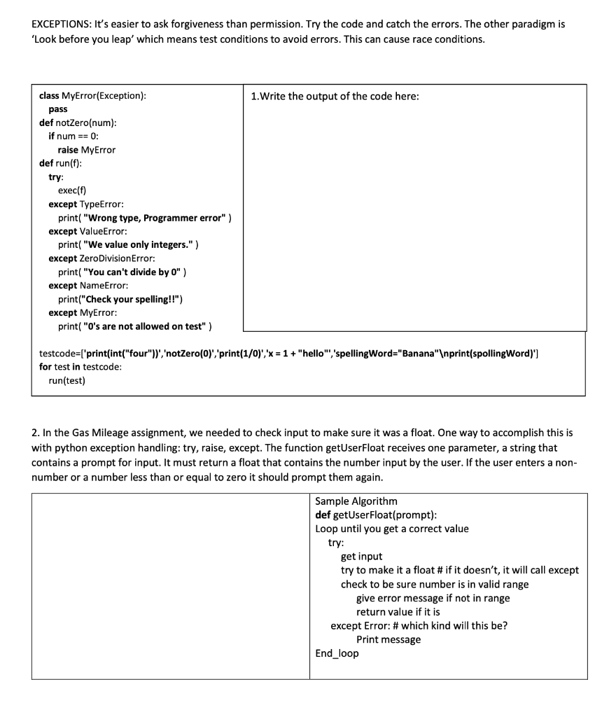 Solved EXCEPTIONS: It's easier to ask forgiveness than | Chegg.com