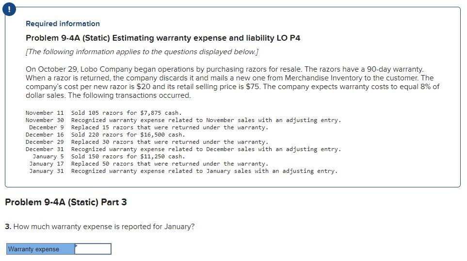 Solved Required information Problem 9-4A (Static) Estimating | Chegg.com