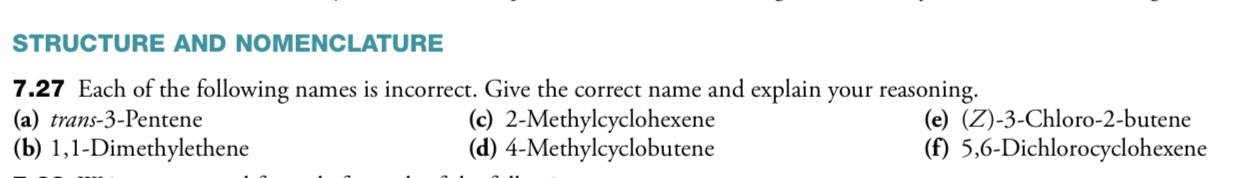 Solved STRUCTURE AND NOMENCLATURE 7.27 Each of the following | Chegg.com
