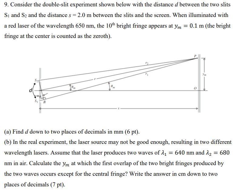 Solved 9. Consider the double-slit experiment shown below | Chegg.com
