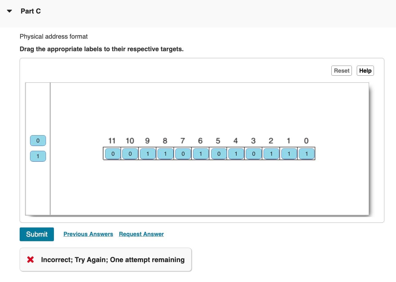 Part C Physical address format Drag the appropriate | Chegg.com