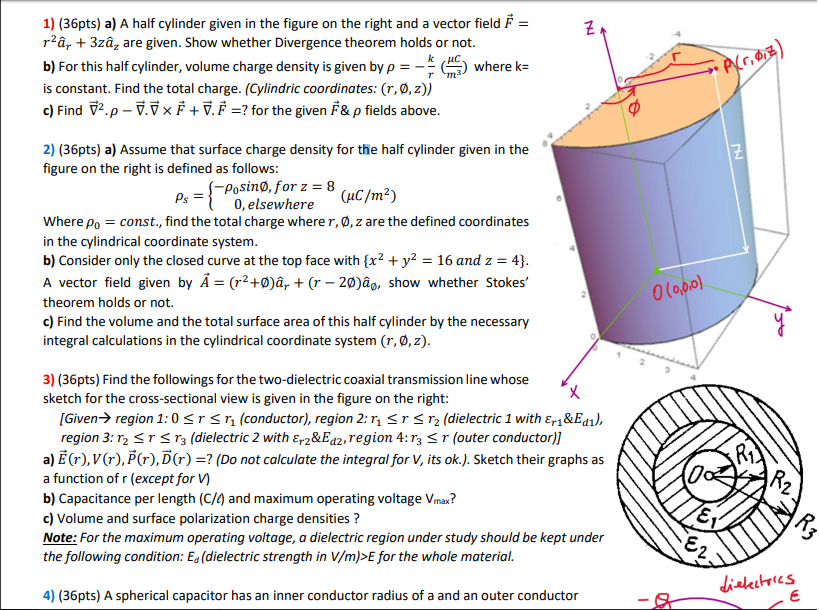 Solved 1) (36pts) a) A half cylinder given in the figure on | Chegg.com