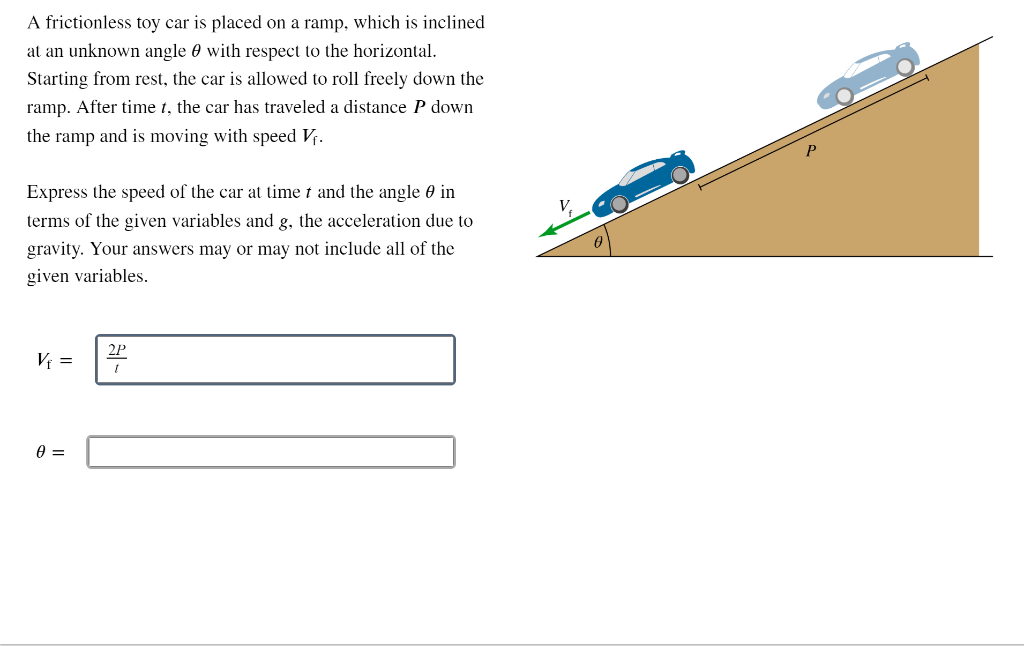 Solved A frictionless toy car is placed on a ramp, which is | Chegg.com