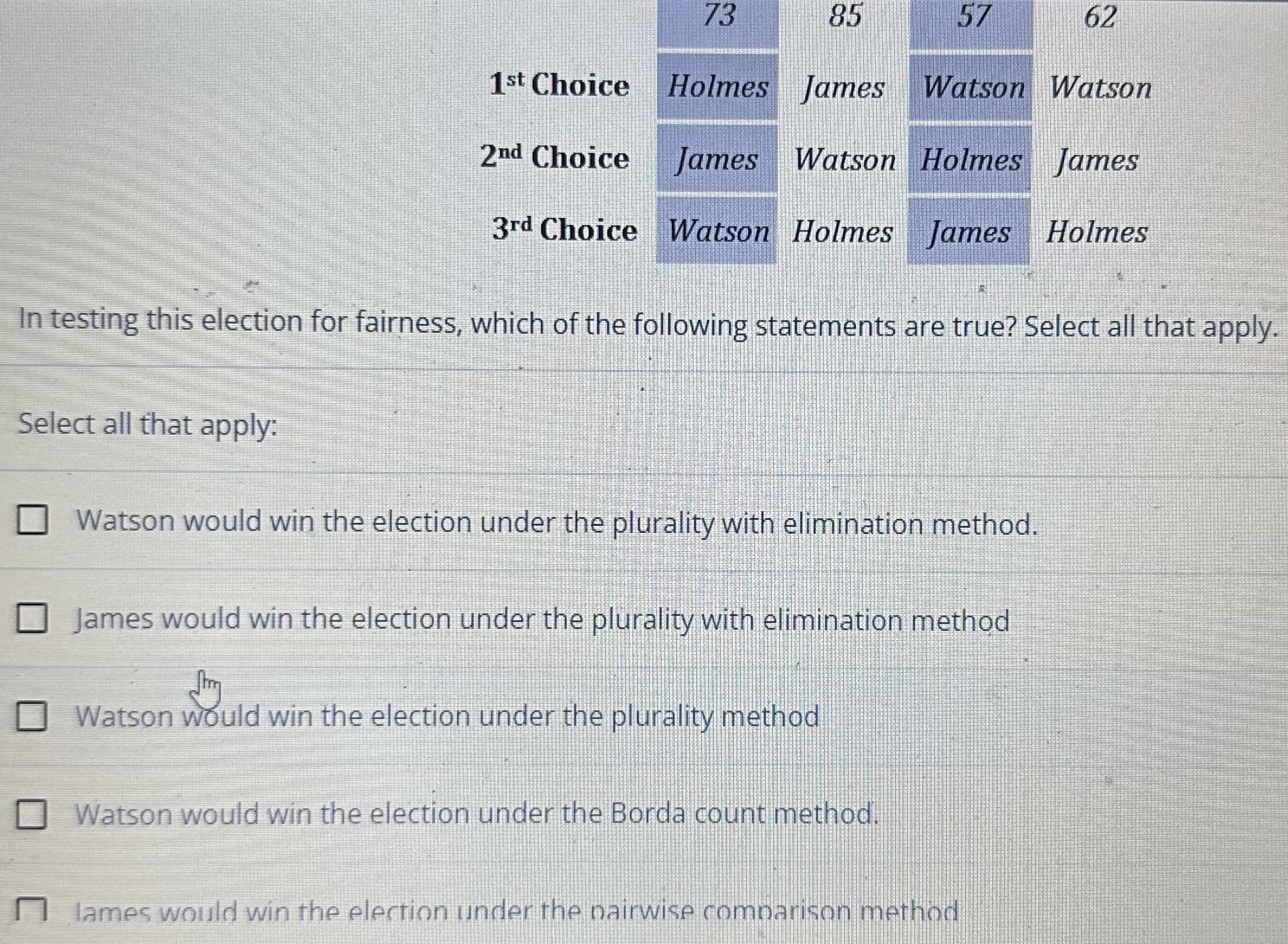 Solved Given the preference table below, find the winner of | Chegg.com