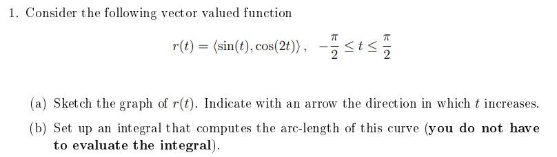 Solved 1. Consider the following vector valued function | Chegg.com