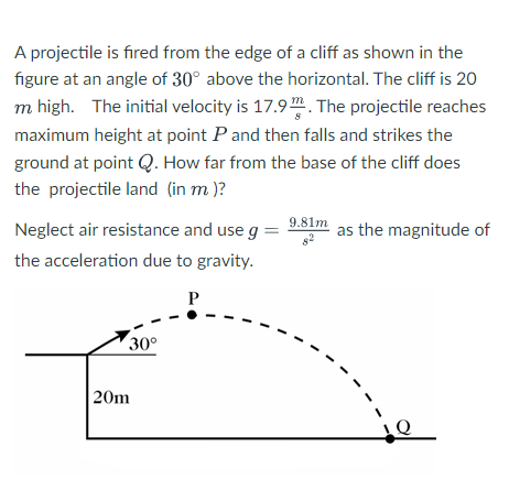 Solved A projectile is fired from the edge of a cliff as | Chegg.com