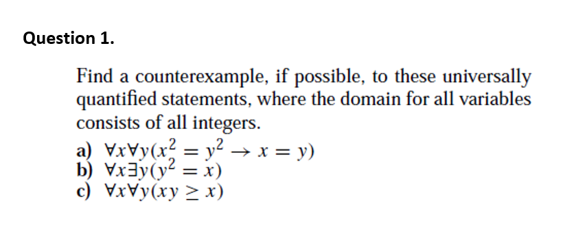 Solved Question 1. Find a counterexample, if possible, to | Chegg.com