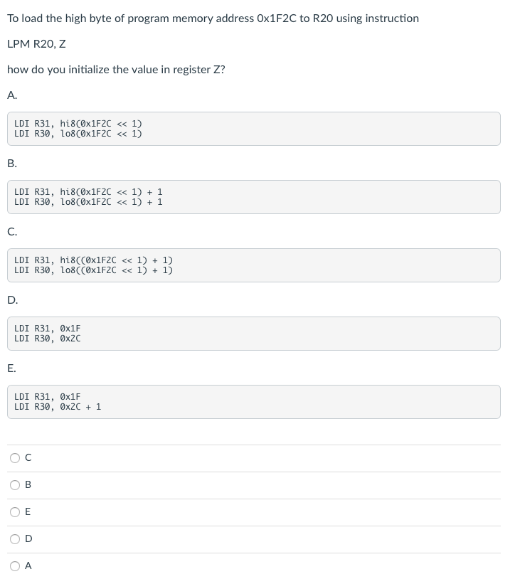Solved To load the high byte of program memory address 0×1 | Chegg.com