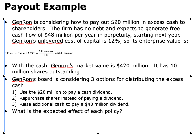 Payout Example - GenRon is considering how to pay out | Chegg.com