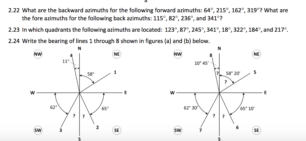 Solved 2.22 What are the backward azimuths for the following | Chegg.com