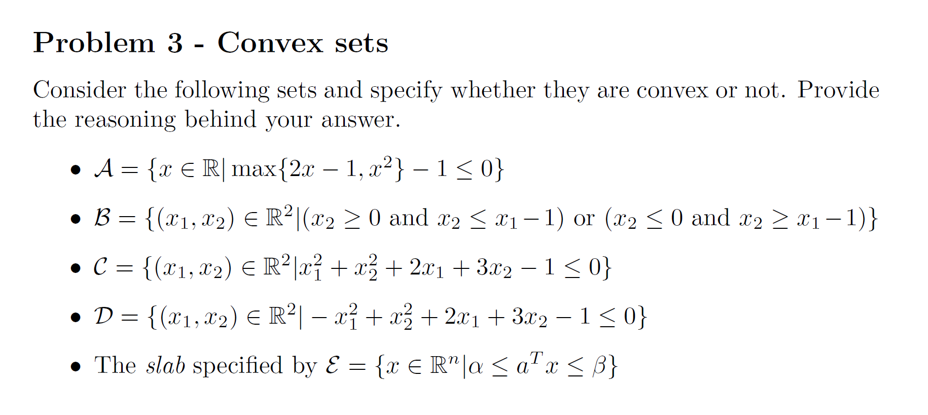 Solved Problem 3 - ﻿Convex setsConsider the following sets | Chegg.com
