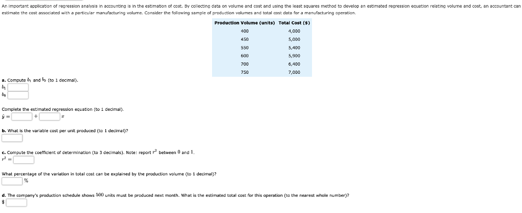 Solved a. Compute b1 and b0 (to 1 decimal). b1 b0 Complete | Chegg.com