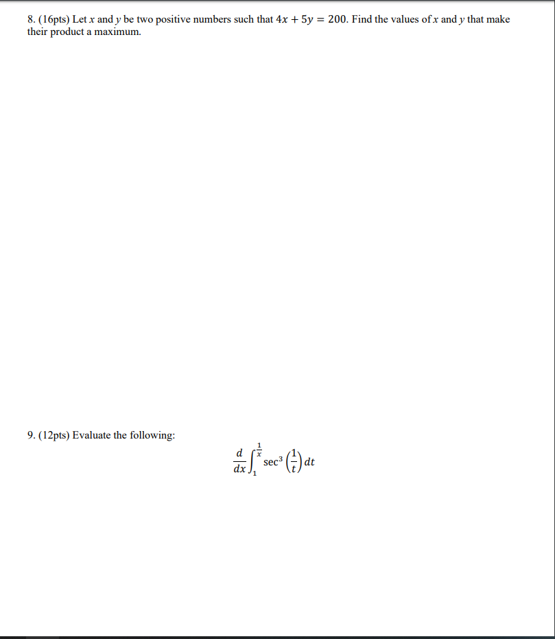 Solved 8. (16pts) Let x and y be two positive numbers such | Chegg.com