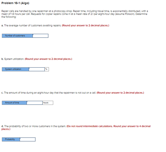 Solved Problem 18-1 (Algo)Repalr calls are handled by one | Chegg.com