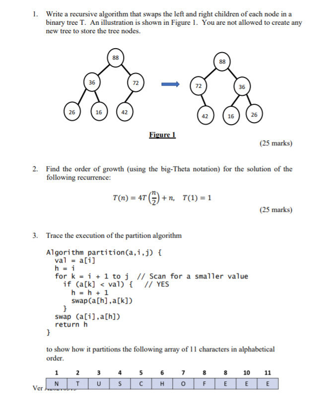 Solved 1. Write a recursive algorithm that swaps the left | Chegg.com