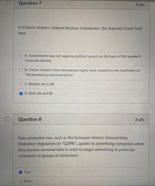In Citizens United v. Federal Elections Commission, | Chegg.com