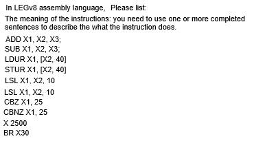 In LEGv8 assembly language, Please list: The meaning | Chegg.com
