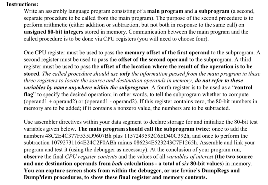 Instructions Write An Assembly Language Program