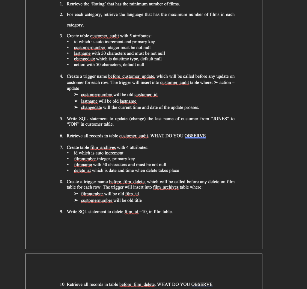 Solved 1. Retrieve the 'Rating' that has the minimum number | Chegg.com