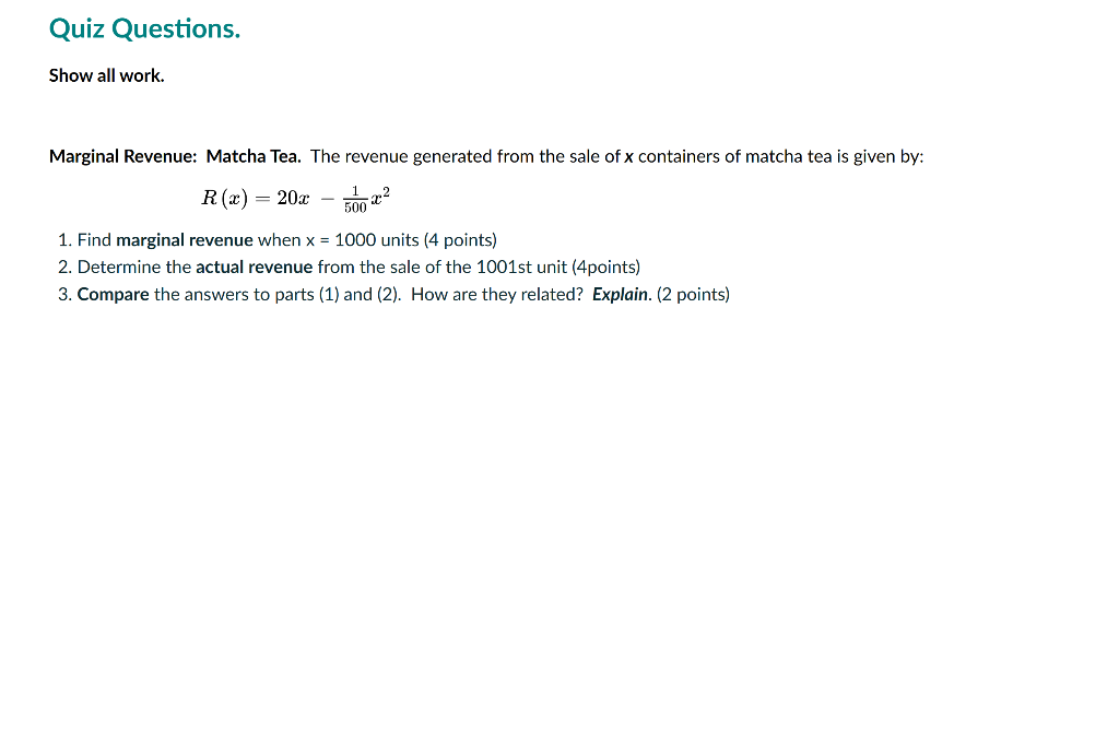 Solved Note: Find marginal revenue using R’(X) (Derivative | Chegg.com