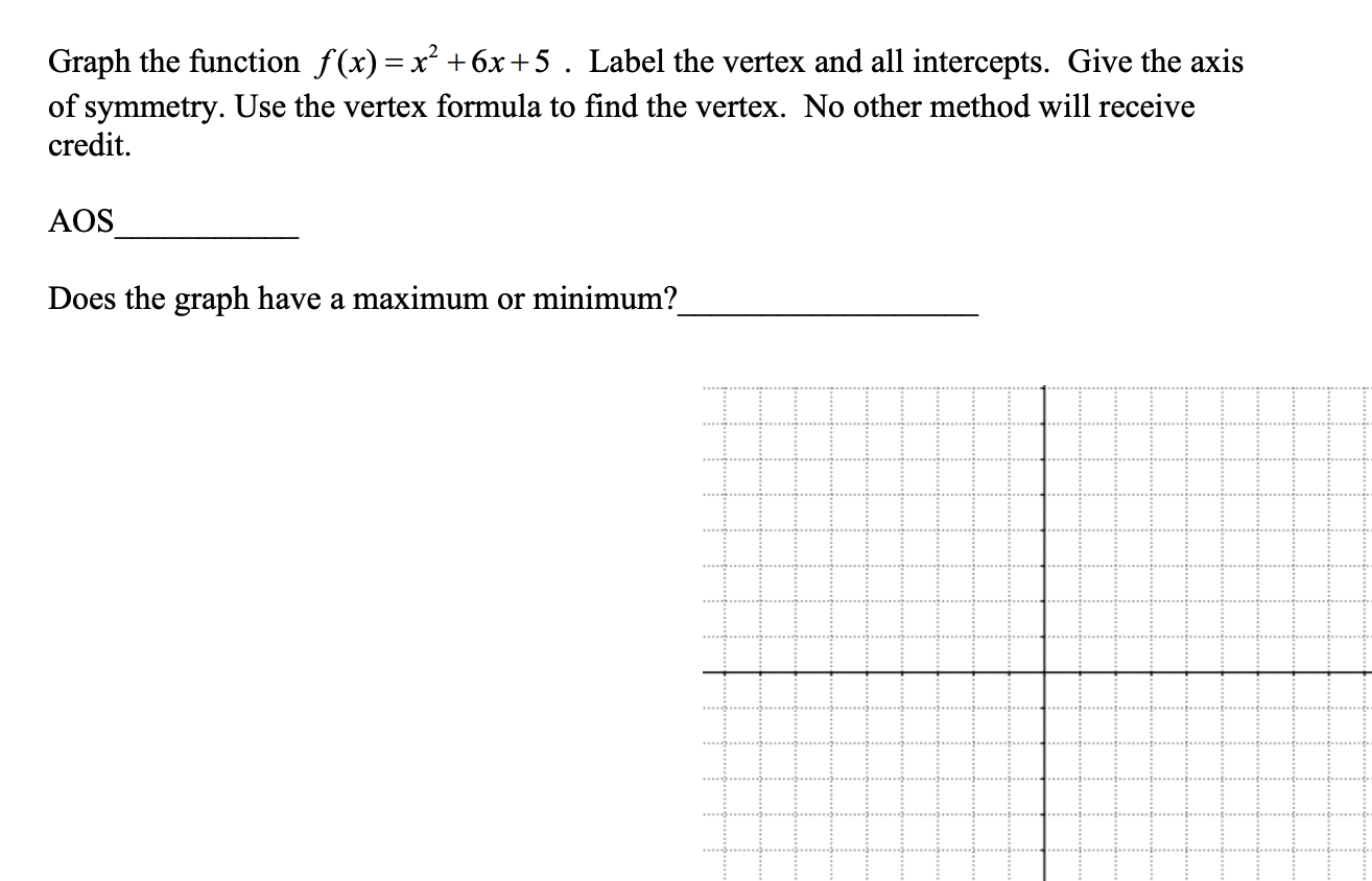 Solved Graph The Function F X X2 6x 5 Label The Vertex And