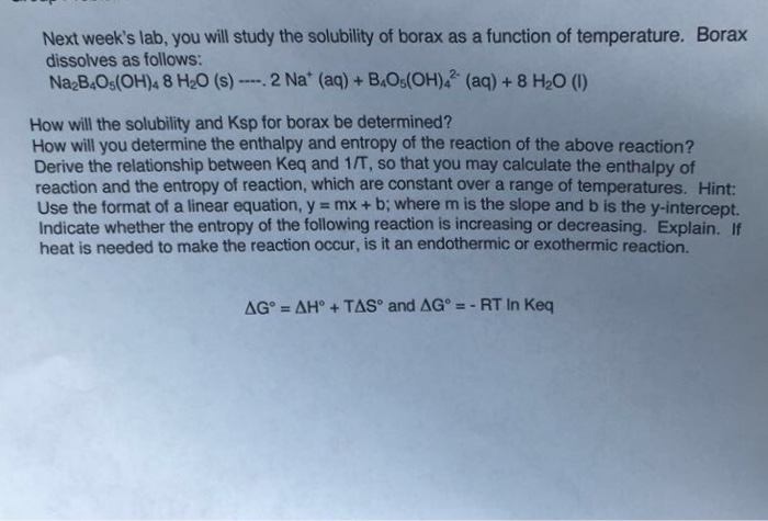 Solved Next week's lab, you will study the solubility of | Chegg.com