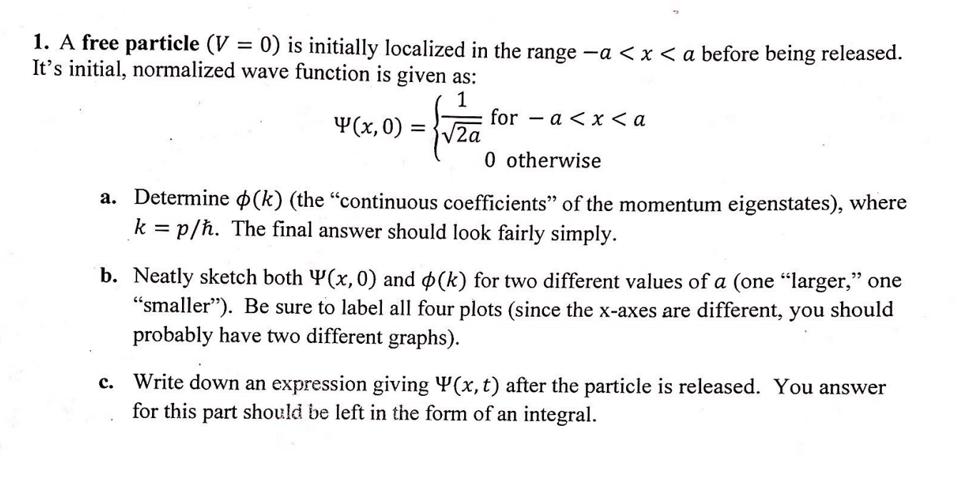 Solved 1. A free particle (V = 0) is initially localized in | Chegg.com