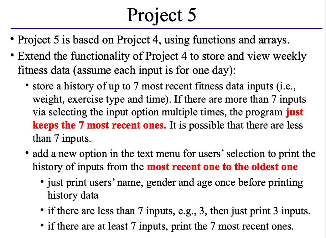 Solved Project 5 is based on Project 4, using functions and | Chegg.com