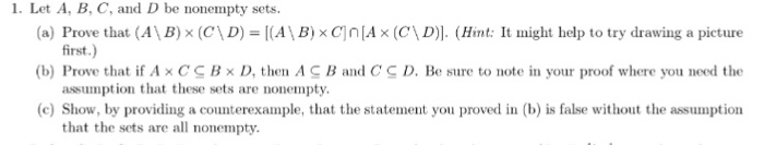 Solved Let A, B, C, and D be nonempty sets. (a) Prove that | Chegg.com
