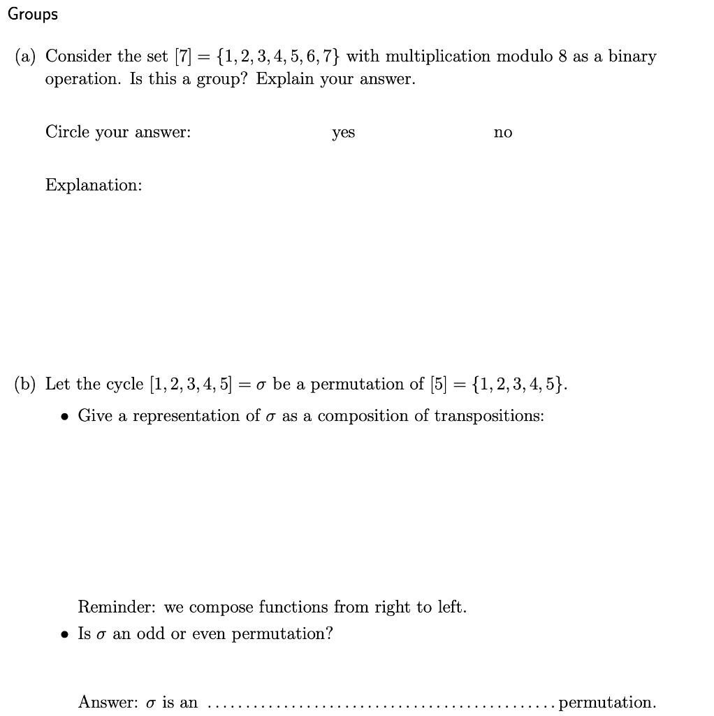 Solved Groups (a) Consider the set [7] = {1,2,3,4,5,6, 7} | Chegg.com