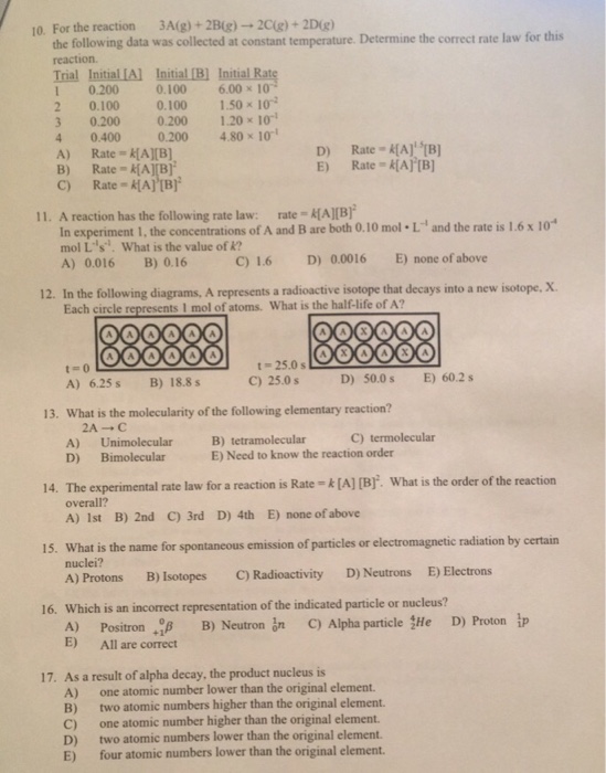 Solved 10. For the reaction 3A(g) + 2B(g) → 2C(g) + 2D(g) | Chegg.com