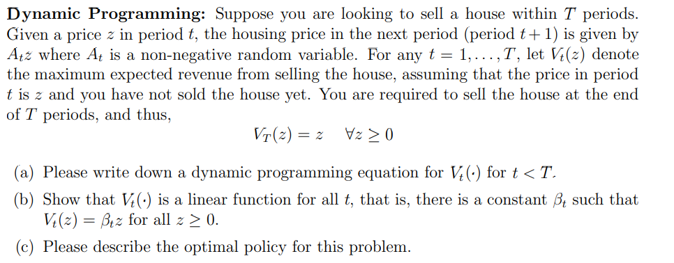 Dynamic Programming: Suppose you are looking to sell | Chegg.com