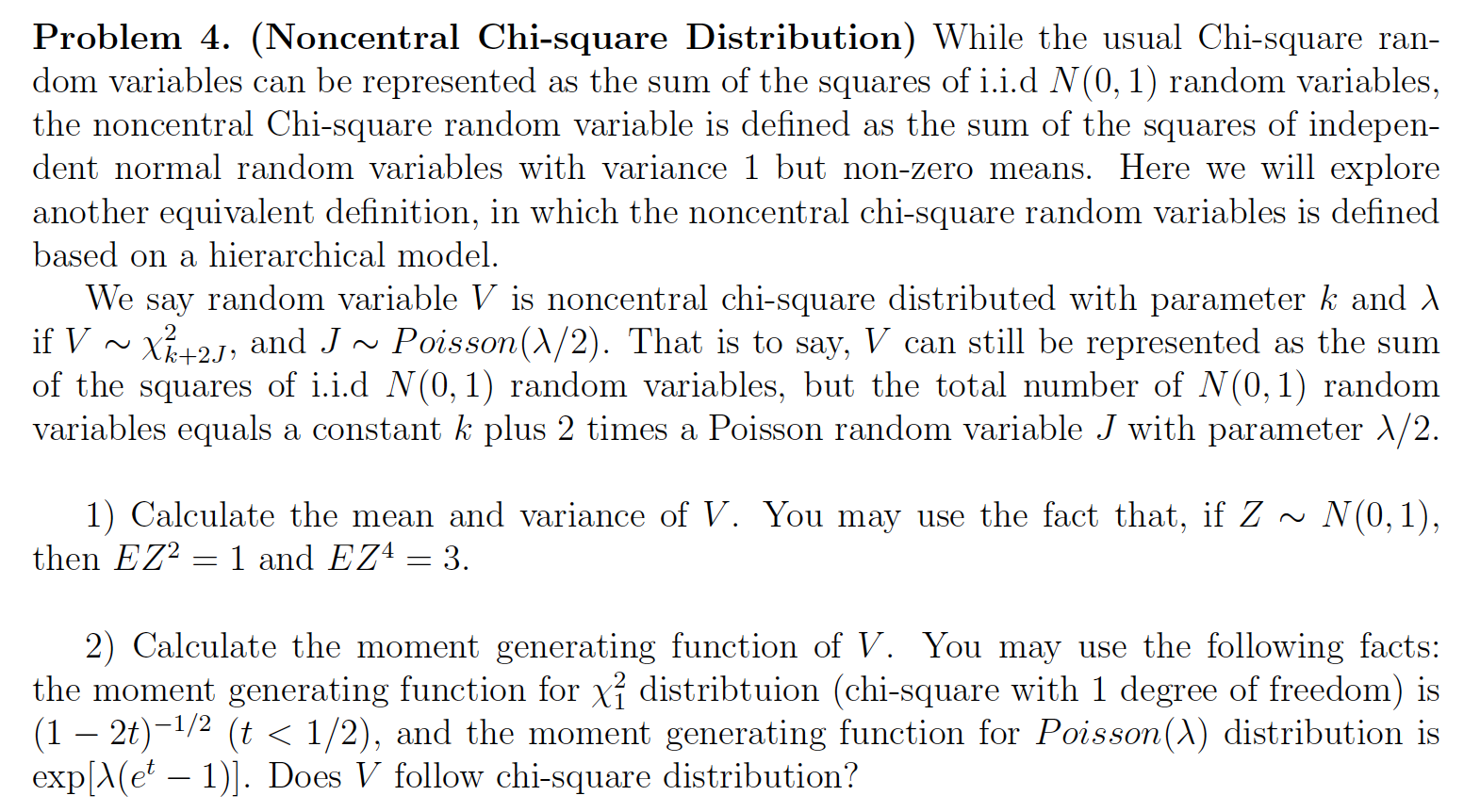 Solved Problem 4. (Noncentral Chi-square Distribution) While | Chegg.com