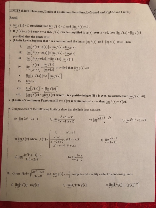 Solved LIMITS (Limit Theorems, Limits of Continuous | Chegg.com