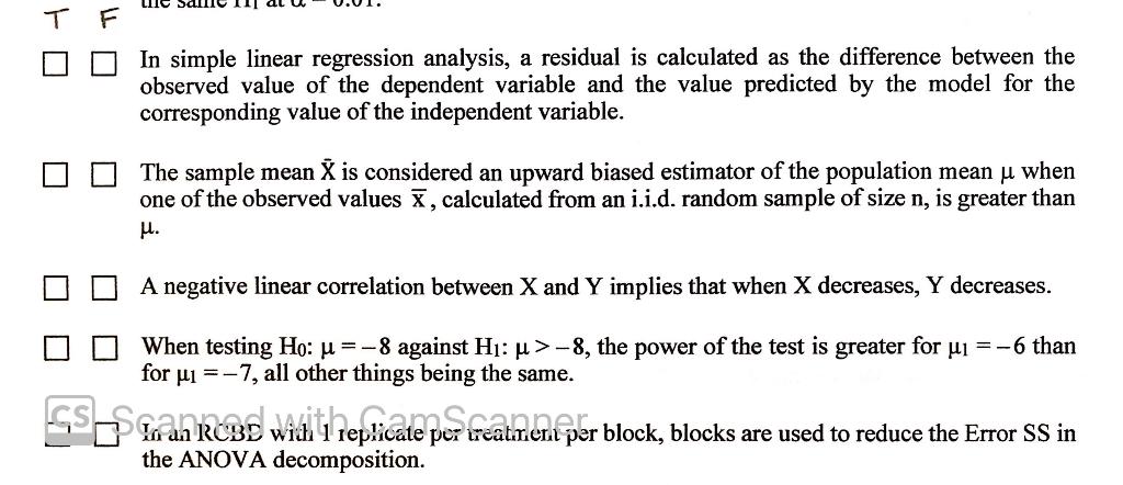 Solved T T In simple linear regression analysis, a residual | Chegg.com