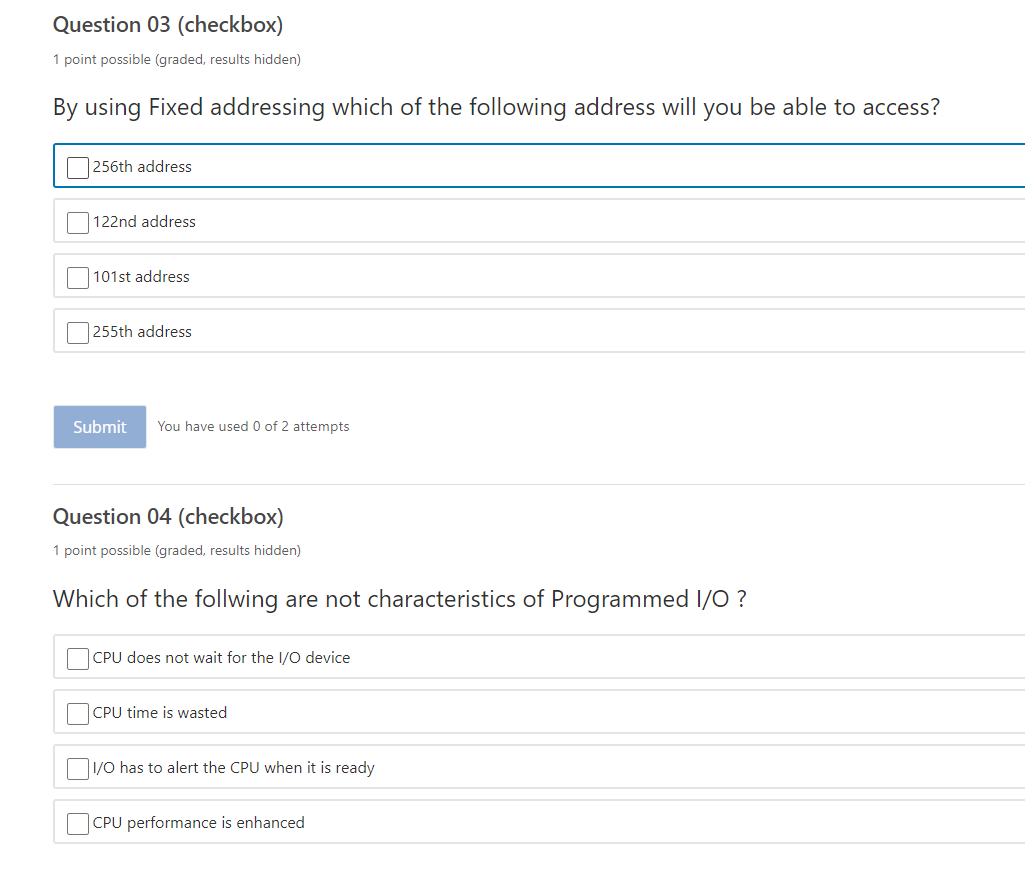 Solved Question 01 (MCQ) 1 point possible (graded, results | Chegg.com