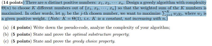 Solved (14 points) There are n distinct positive numbers: | Chegg.com